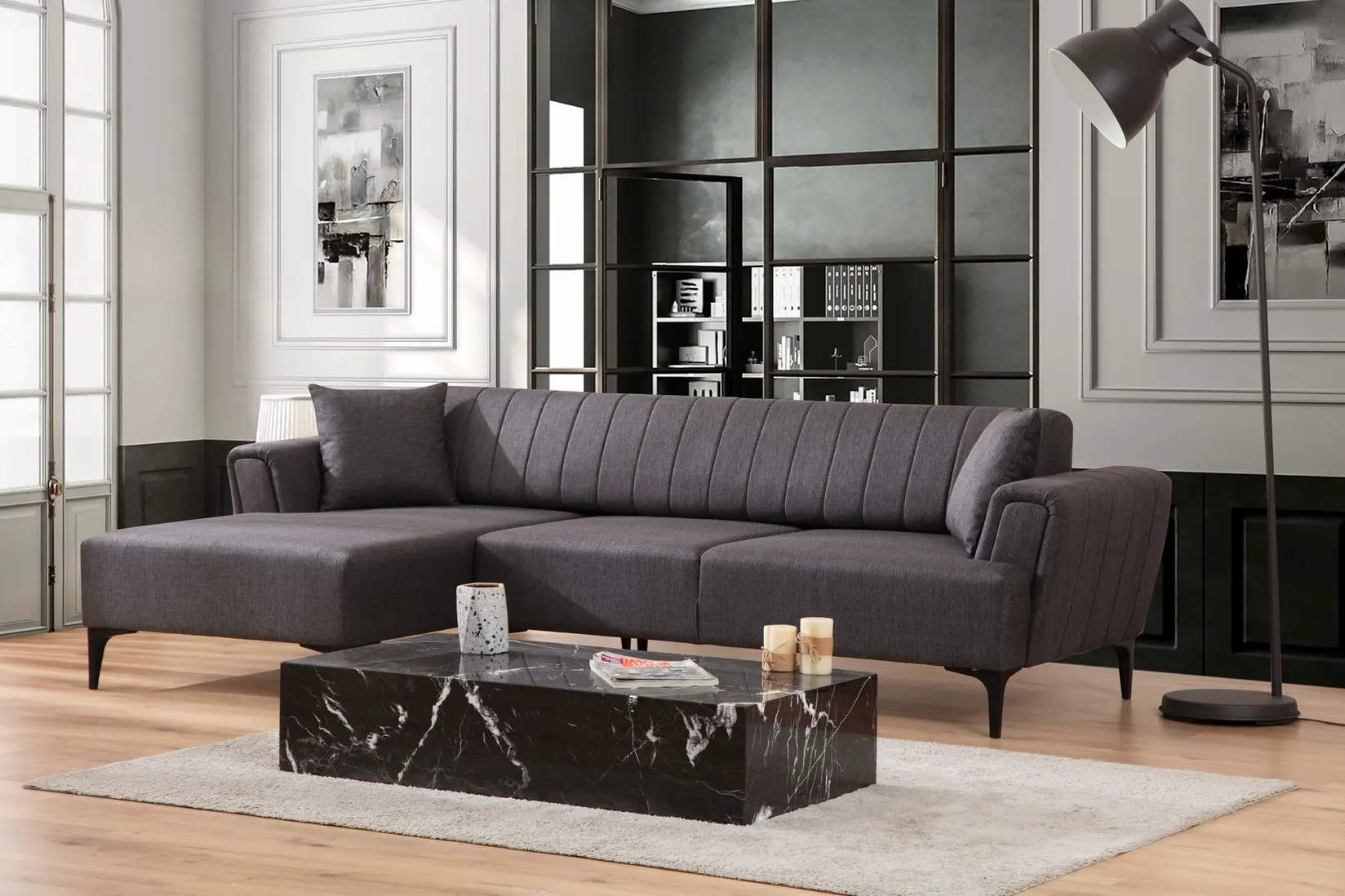 Atelier del Sofa Ugaona garnitura Hamlet 95x77x140cm Tamnosiva