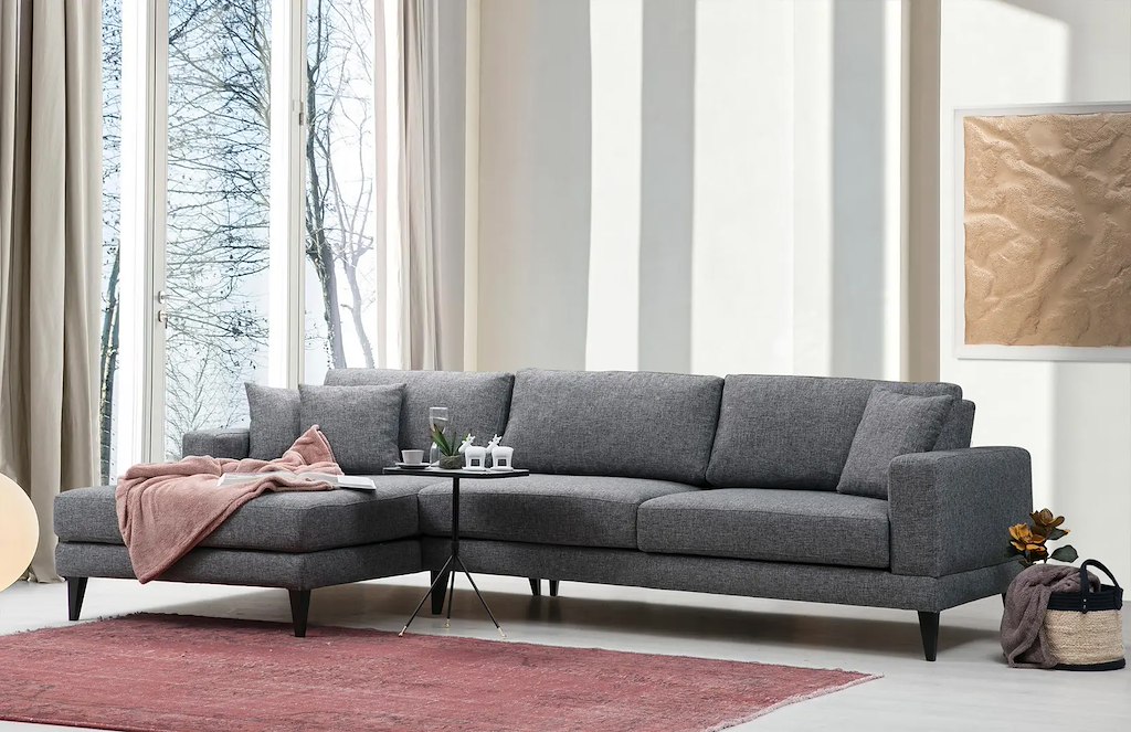 Atelier del Sofa Ugaona garnitura Nordic 90x85x303cm Tamnosiva