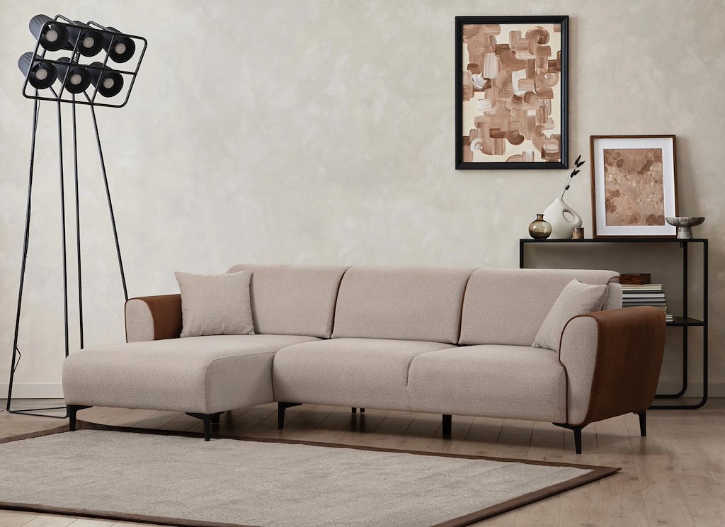 Atelier del Sofa Ugaona garnitura Aren 145x43x206cm Bež-Cimet