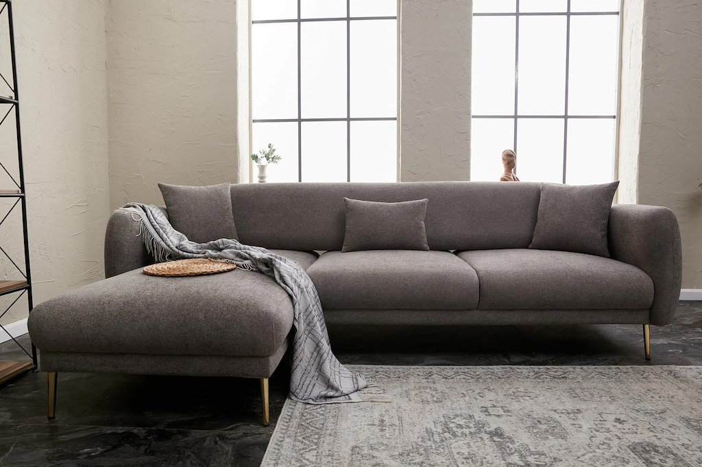 Atelier del Sofa Ugaona garnitura Simena 266x80x95cm Sivo-Zlatna