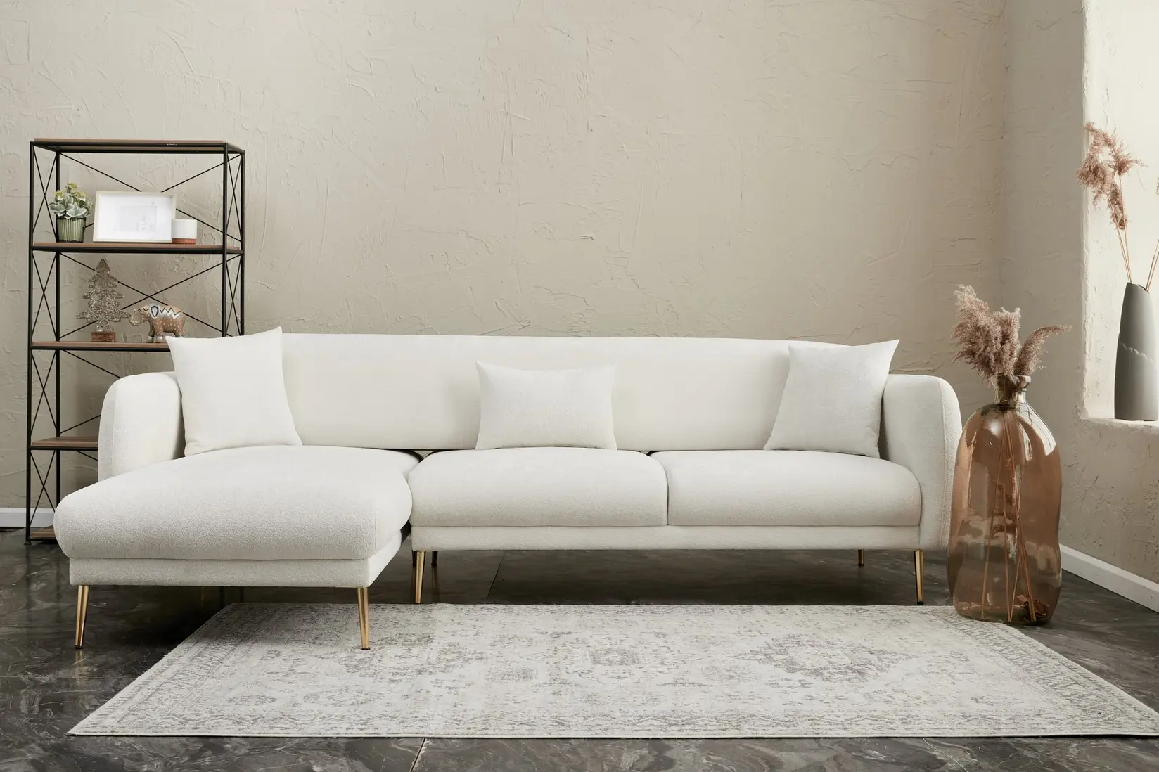 Atelier del Sofa Ugaona garnitura Simena 266x80x95cm Krem-Zlatna
