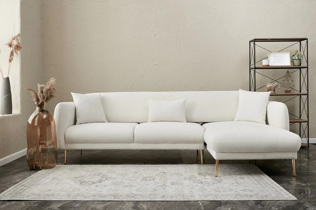 Atelier del Sofa Ugaona garnitura Simena 266x80x95cm Krem-Zlatna