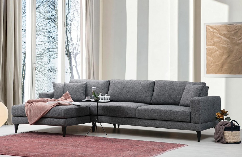 Atelier del Sofa Ugaona garnitura Nordic 90x85x303cm Tamnosiva