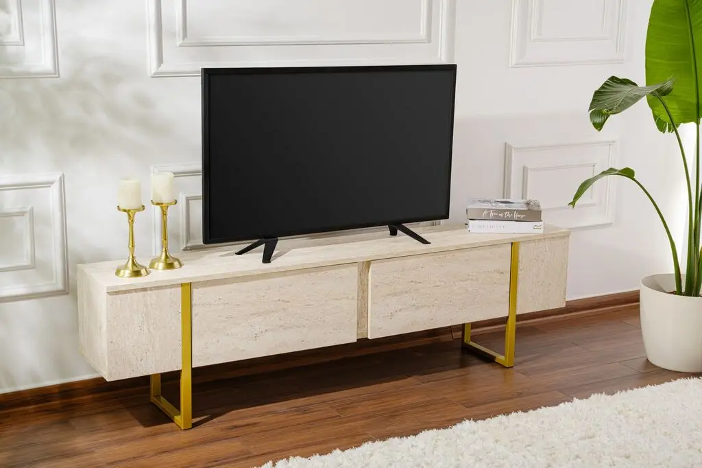Hanah Home TV Komoda Serenity, 180x50x29.5cm, Bež-Zlatna