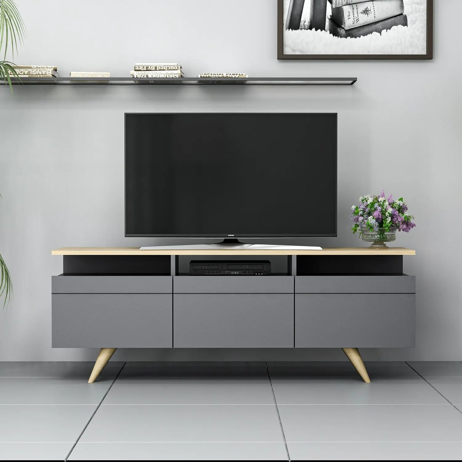 Hanah home TV Komoda Berlin 150 Antracit-Hrast