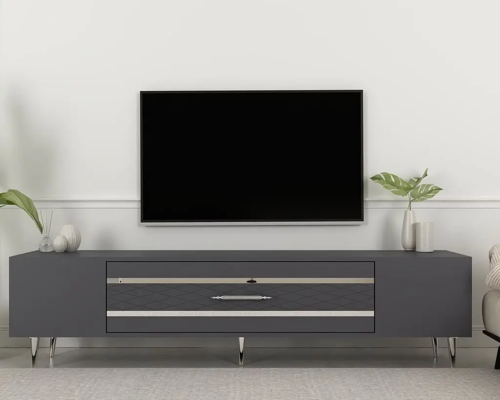 Hanah Home TV Komoda Dekolp2, 150x48,2x35 cm, Antracit-Srebrne boje