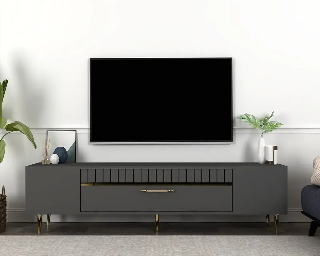 Hanah Home TV Komoda Dekolp1, 150x48x29,6 cm, Antracit-Zlatne boje