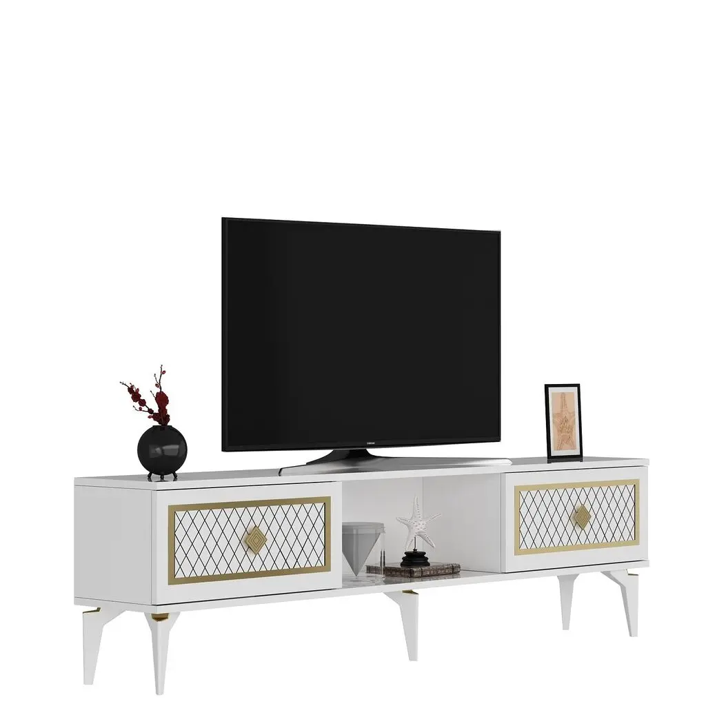 Hanah Home TV Komoda Herry, 150x44,6x29,6 cm, Belo-Zlatne boje