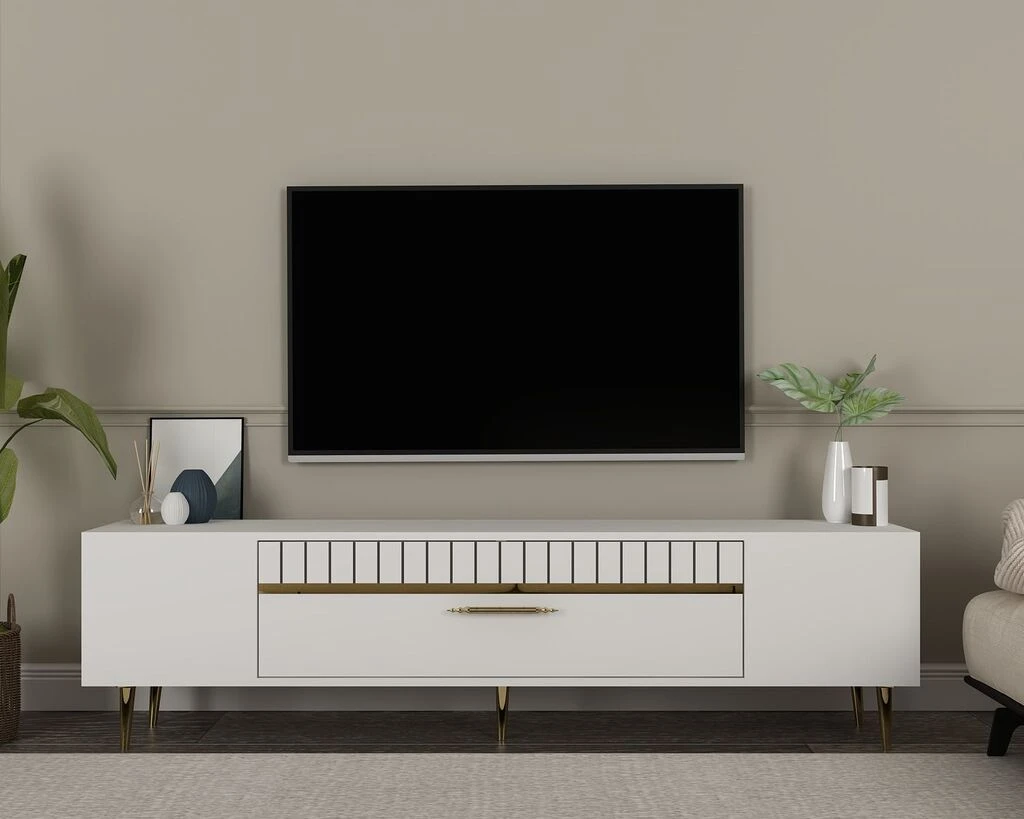 Hanah Home TV Komoda Dekolp1, 150x48x29,6 cm, Belo-Zlatne boje