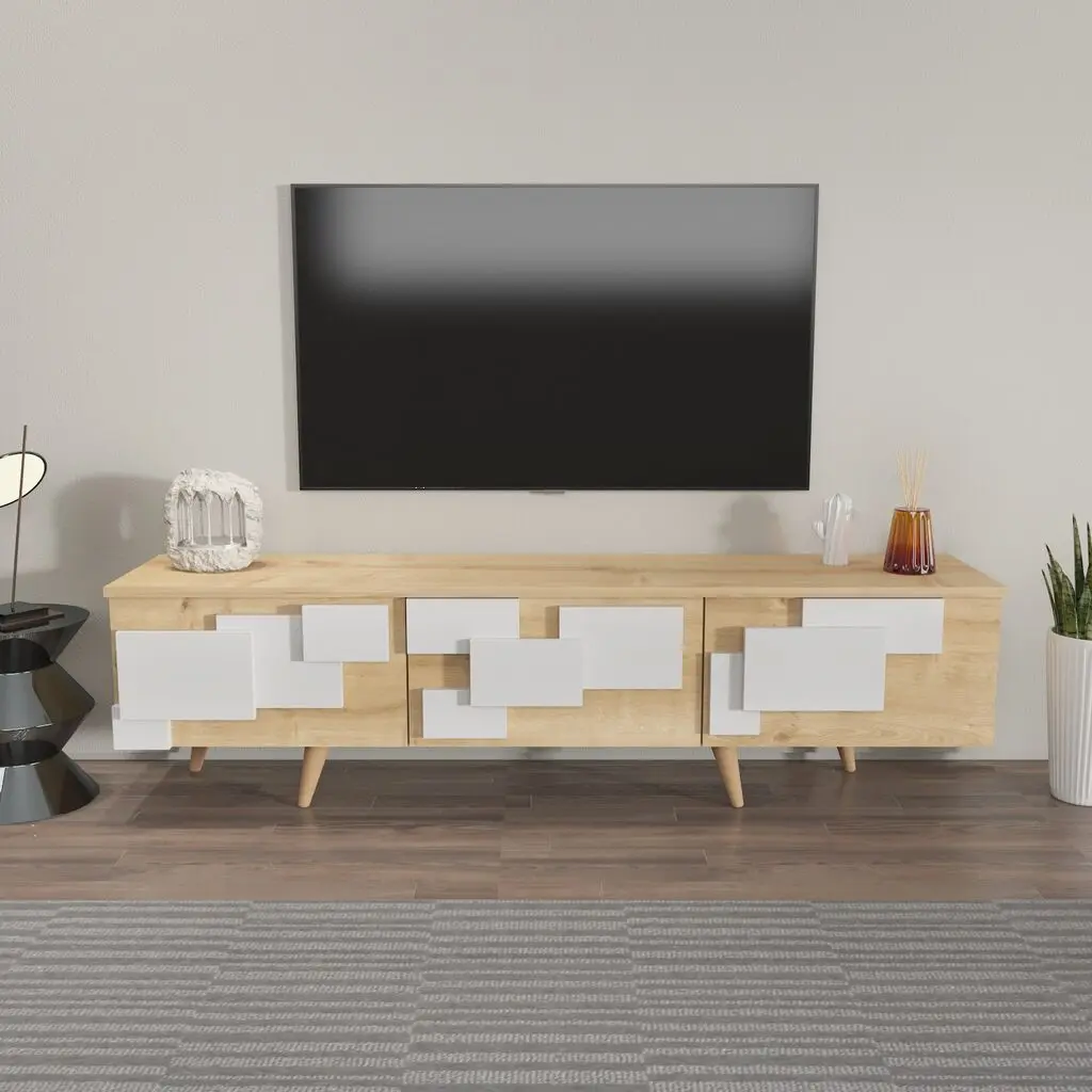 Hanah Home TV Komoda 3D, 160x45x35 cm, Hrast-Bela