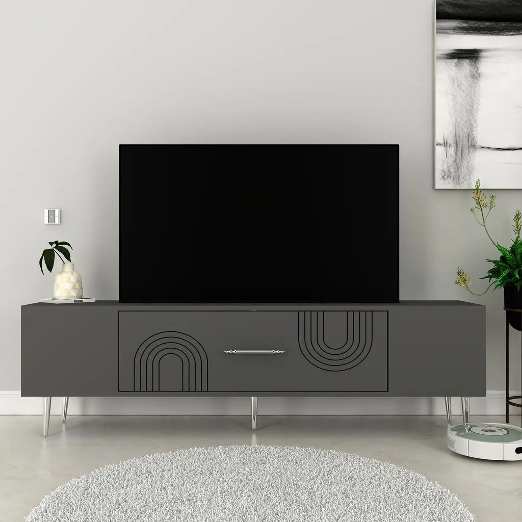 Hanah Home TV Komoda Dekol2, 150x48,2x29,6 cm, Antracit-Srebrne boje