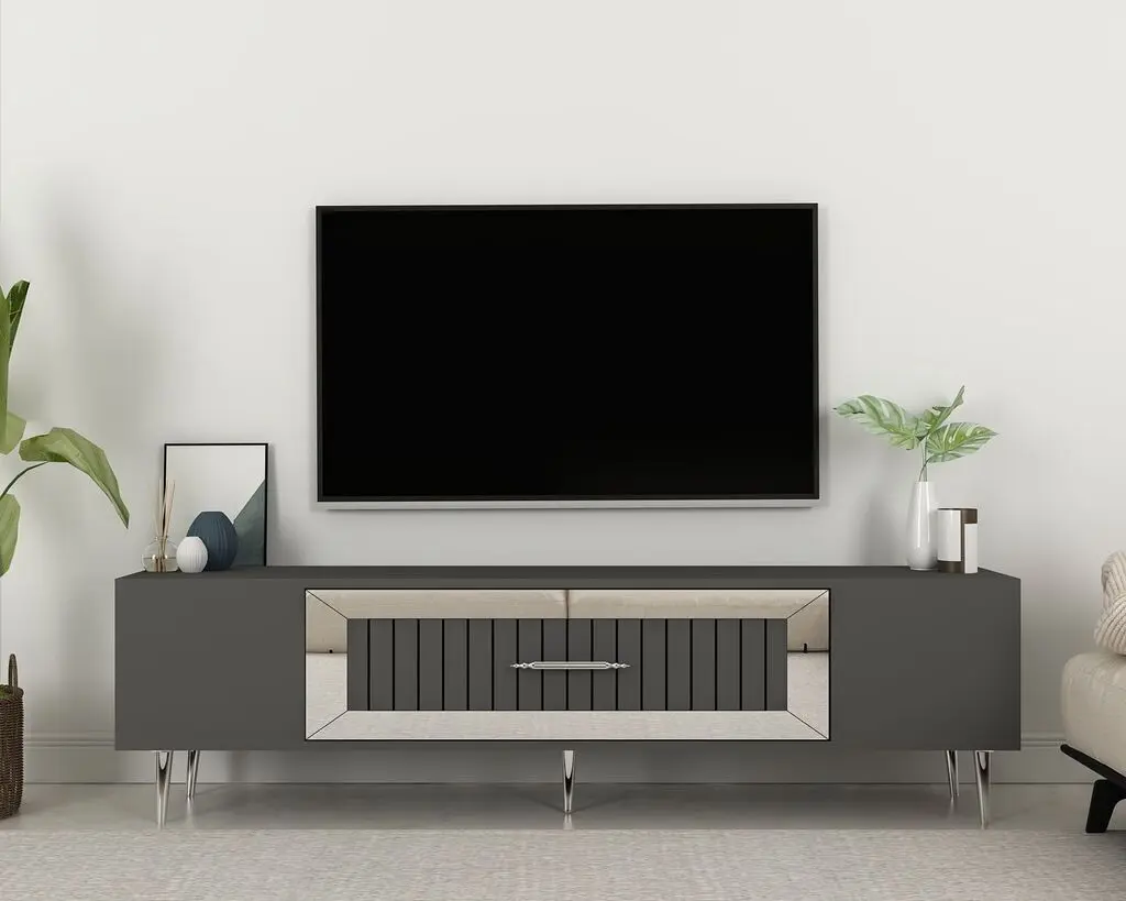 Hanah Home TV Komoda Dekolp3, 150x48,2x29,6 cm, Antracit-Srebrne boje