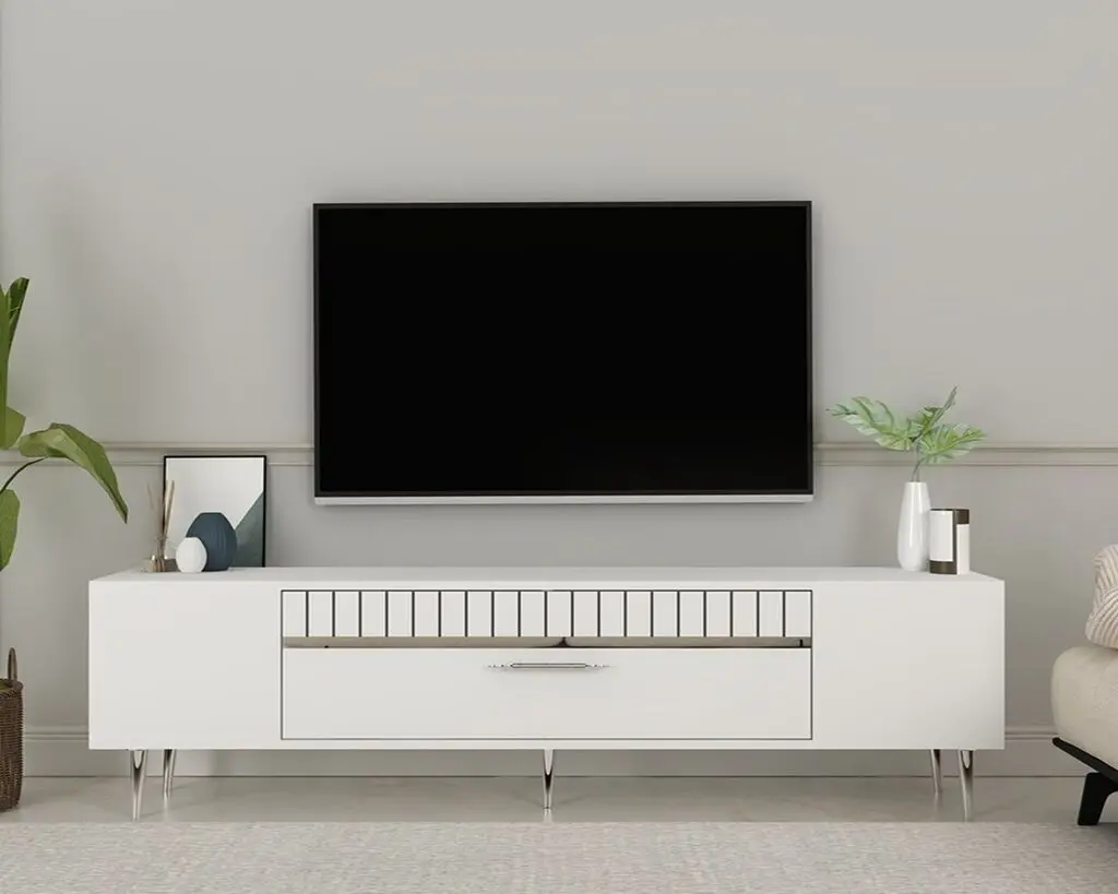 Hanah Home TV Komoda Dekolp1, 150x48x29,6 cm, Belo-Srebrne boje