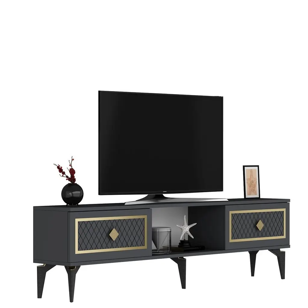 Hanah Home TV Komoda Herry, 150x44,6x29,6 cm, Antracit-Zlatne boje