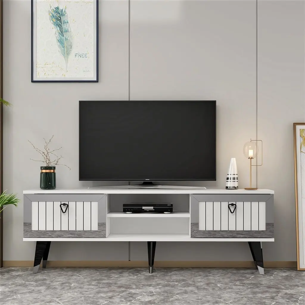 Hanah Home TV Komoda Lidya, 150x45,6x30 cm, Belo-Srebrne boje