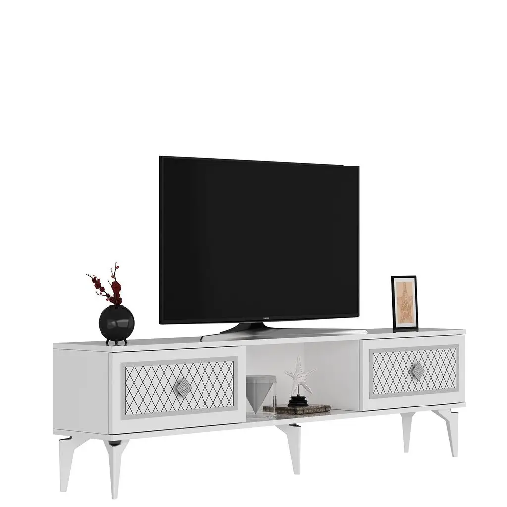 Hanah Home TV Komoda Herry, 150x44,6x29,6 cm, Belo-Srebrne boje