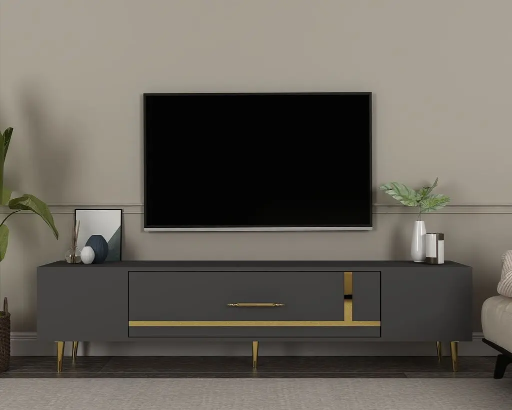 Hanah Home TV Komoda Dekop1, 150x48,2x29,6 cm, Antracit-Zlatne boje