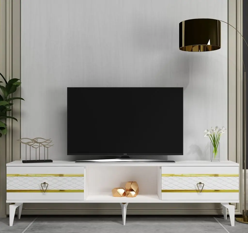 Hanah Home TV Komoda Pelin, 150x44,6x29,6 cm, Belo-Zlatne boje