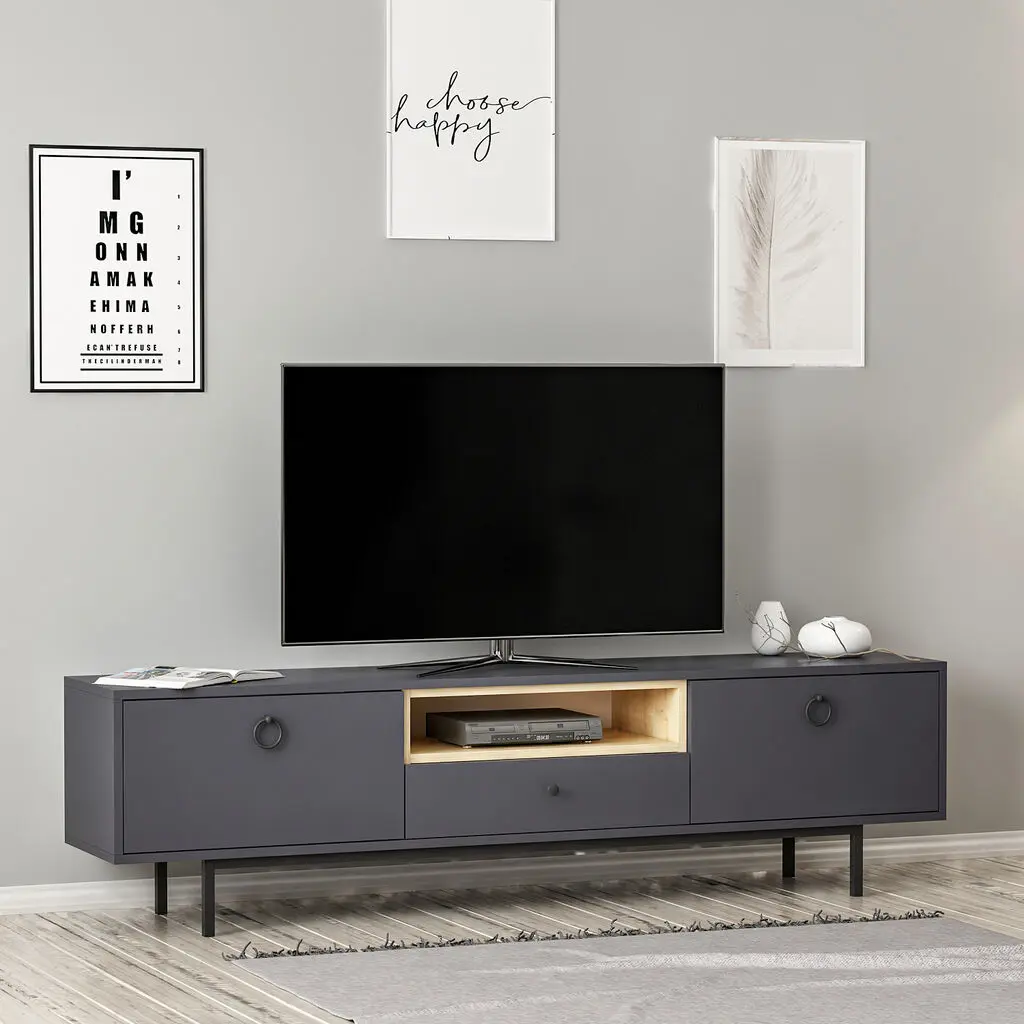 Hanah Home TV Komoda Naturel, 180x48x35 cm, Antracit