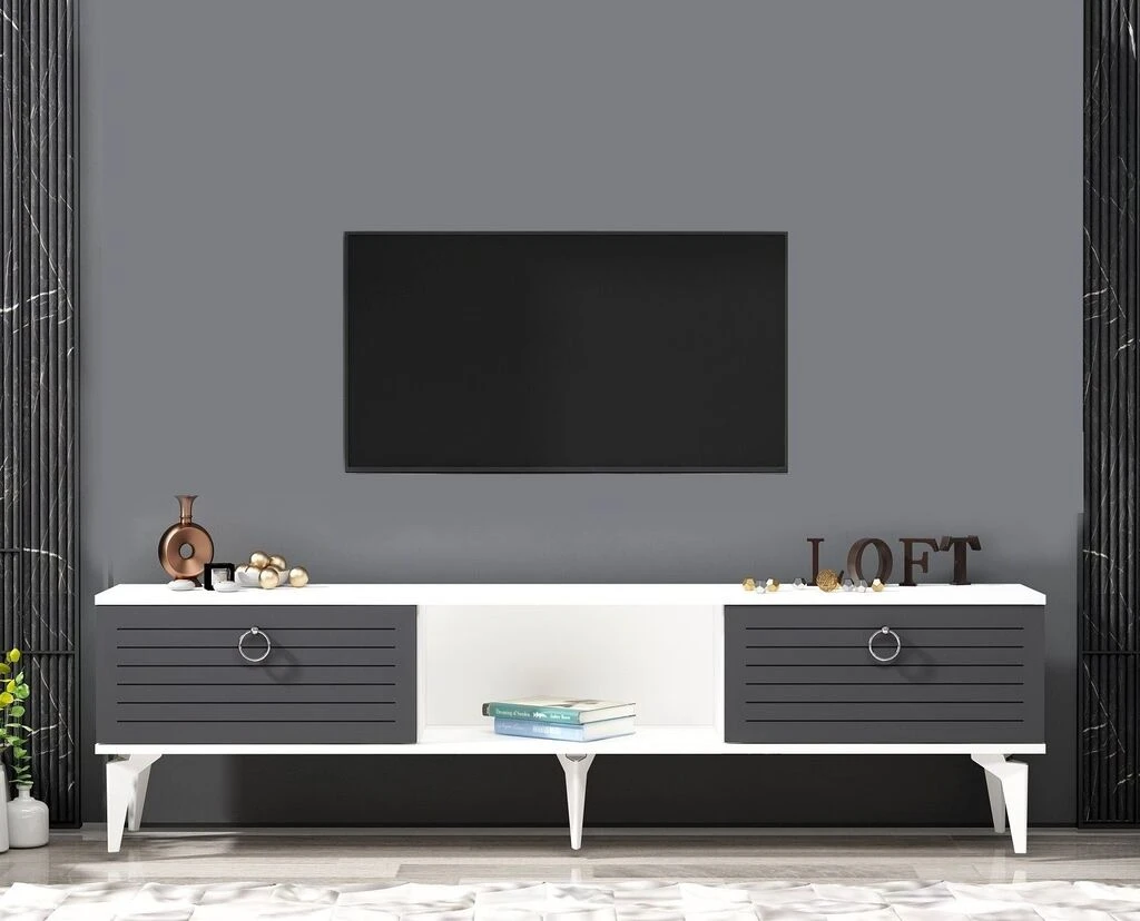 Hanah Home TV Komoda Arona, 150x44,6x29,6 cm, Belo-Antracit