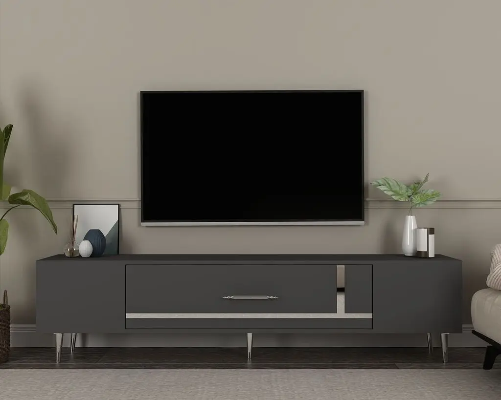 Hanah Home TV Komoda Dekop1, 150x48,2x29,6 cm, Antracit-Srebrne boje