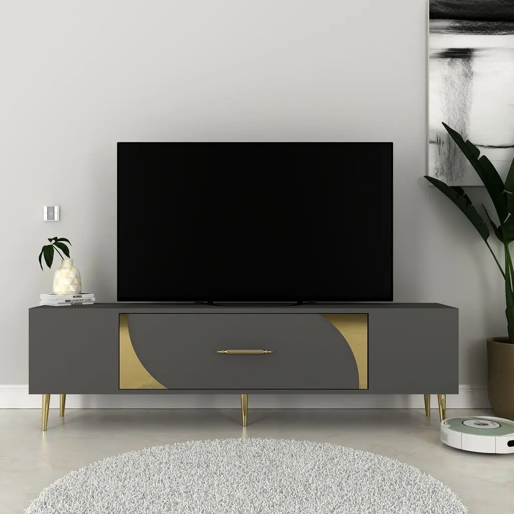 Hanah Home TV Komoda Dekop2, 150x48,2x29,6 cm, Antracit-Zlatne boje