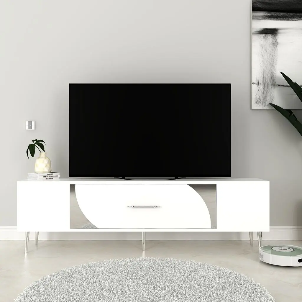 Hanah Home TV Komoda Dekop2, 150x48,2x29,6 cm, Belo-Srebrne boje
