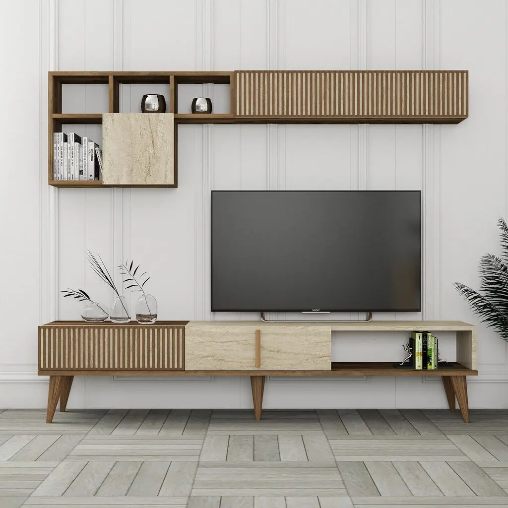 Hanah Home TV komoda sa policama Milan, 180 cm, Krem