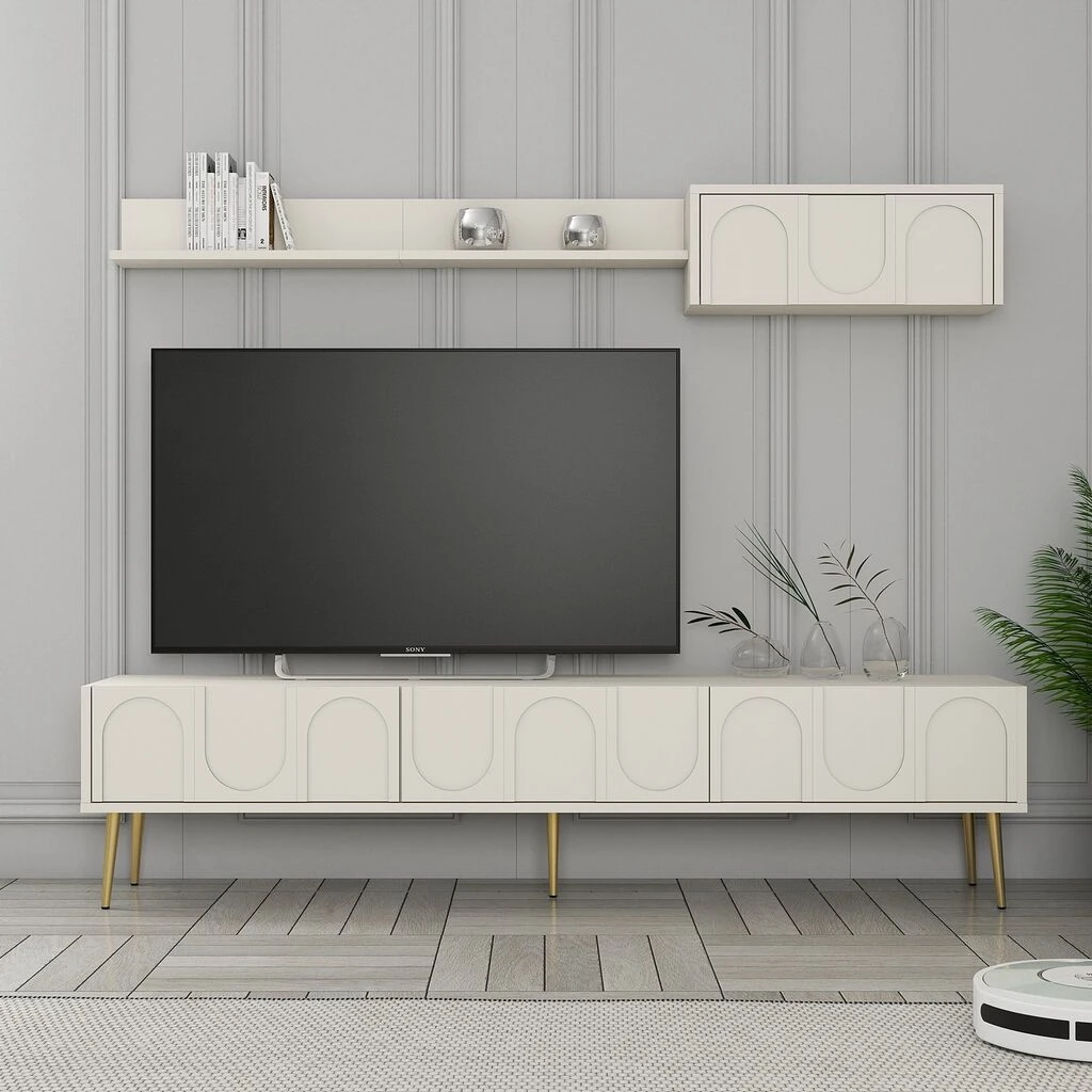 Hanah Home TV komoda sa policama Lyon 2, 180 cm, Krem-bela