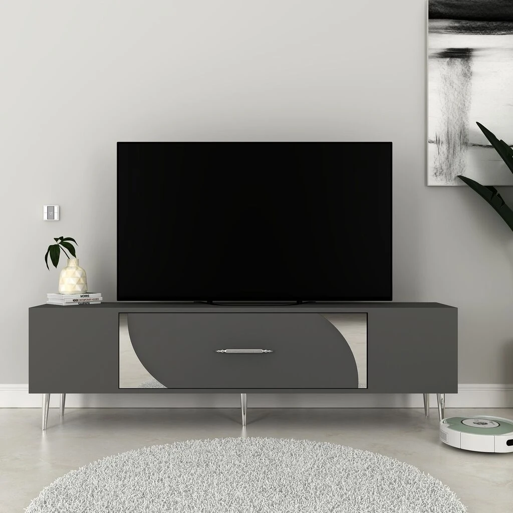 Hanah Home TV Komoda Dekop2, 150x48,2x29,6 cm, Antracit-Srebrne boje