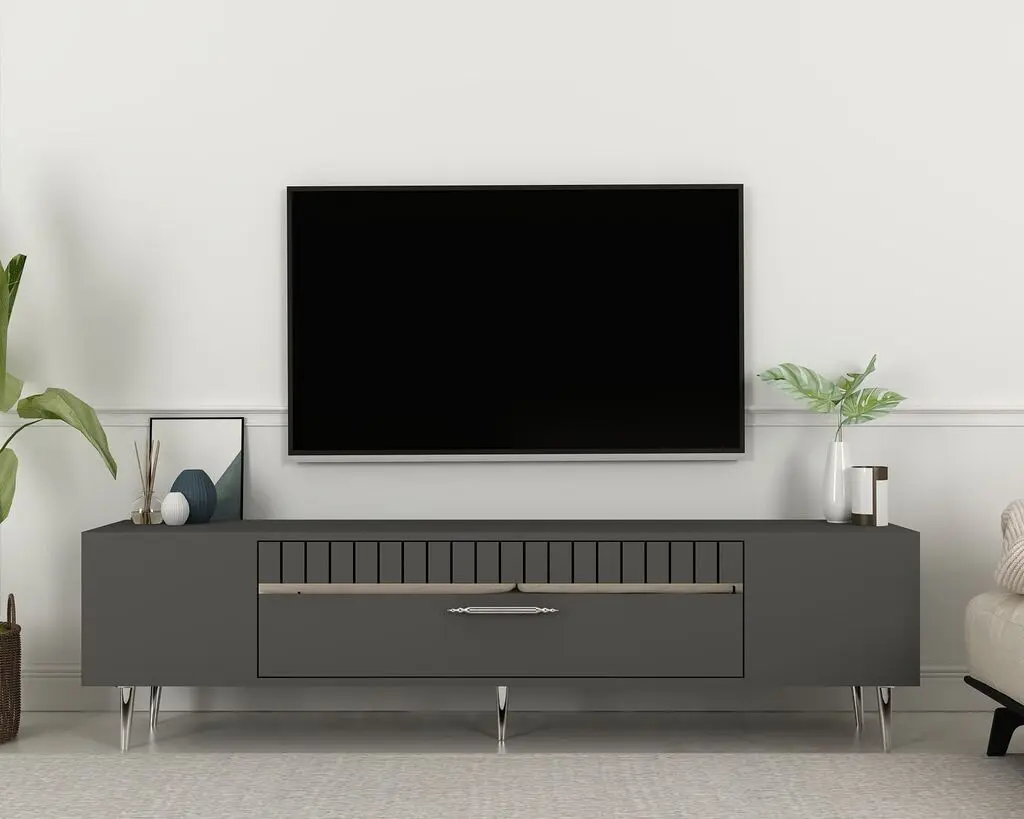 Hanah Home TV Komoda Dekolp1, 150x48x29,6 cm, Antracit-Srebrne boje