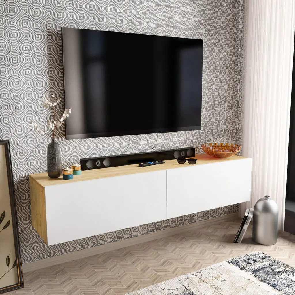 Hanah Home TV komoda Poling, 159.7 cm, Belo-smeđa