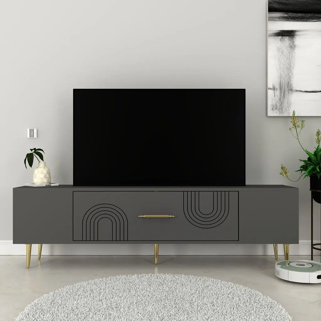 Hanah Home TV Komoda Dekol2, 150x48,2x29,6 cm, Antracit-Zlatne boje