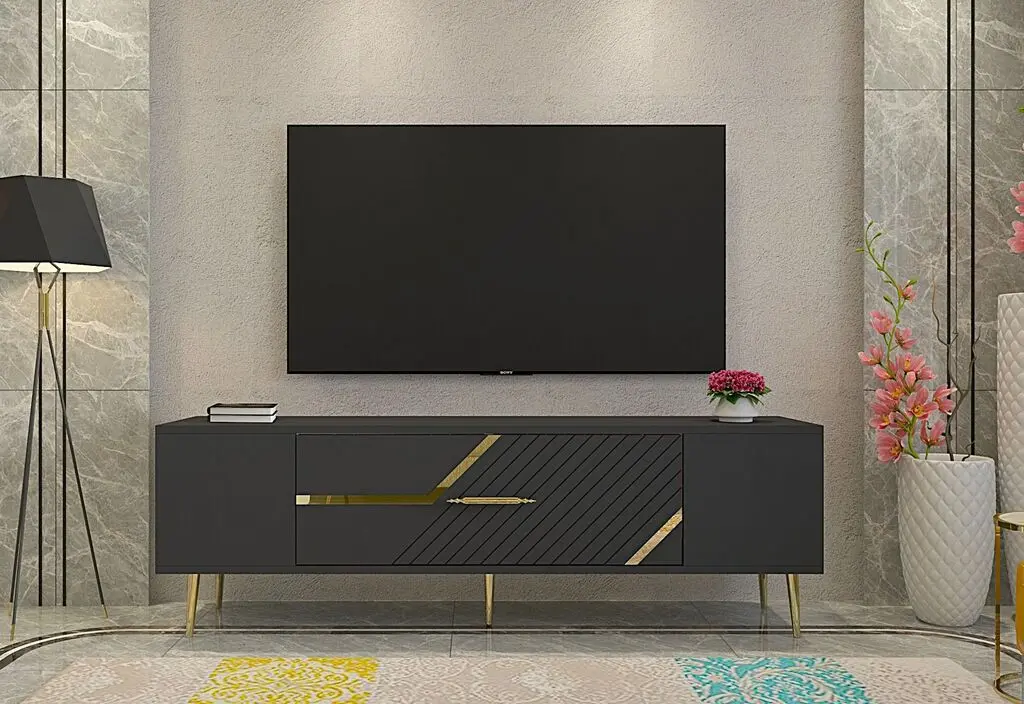 Hanah Home TV Komoda Dekolp5, 150x48,2x29,6 cm, Antracit-Zlatne boje