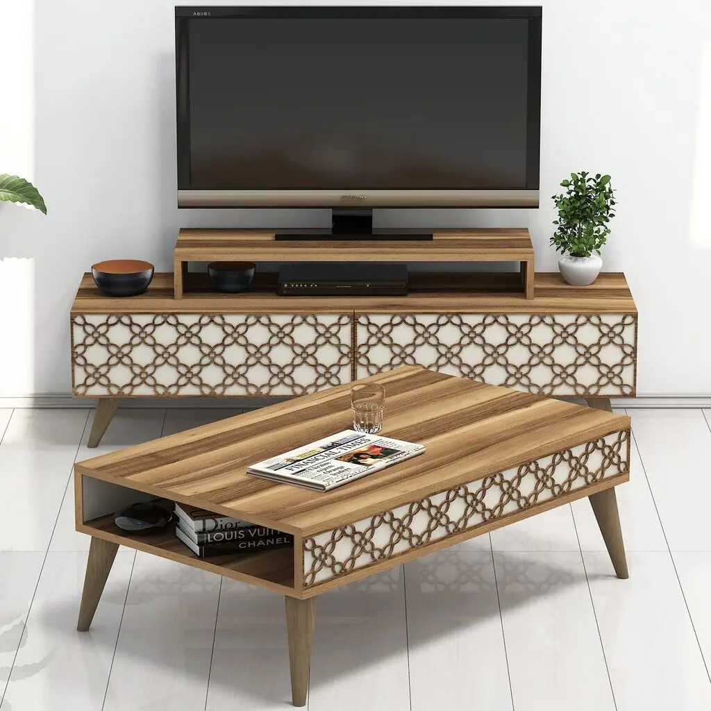 Hanah Home Set TV komoda i klub sto City, Orah-krem