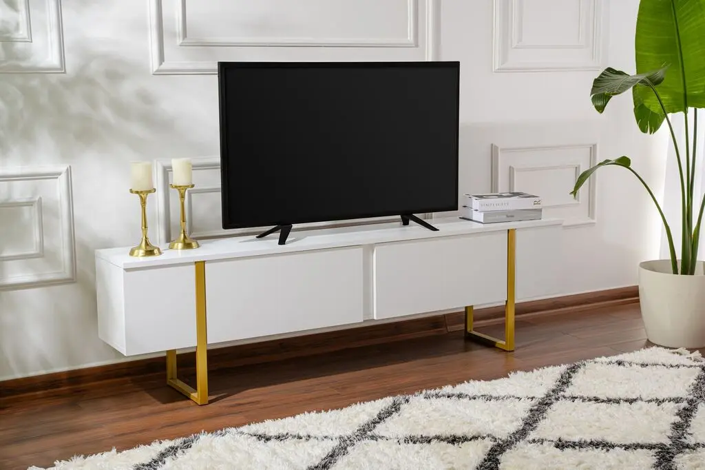 Hanah Home TV Komoda Serenity, 180x50x29.5cm, Belo-Zlatna