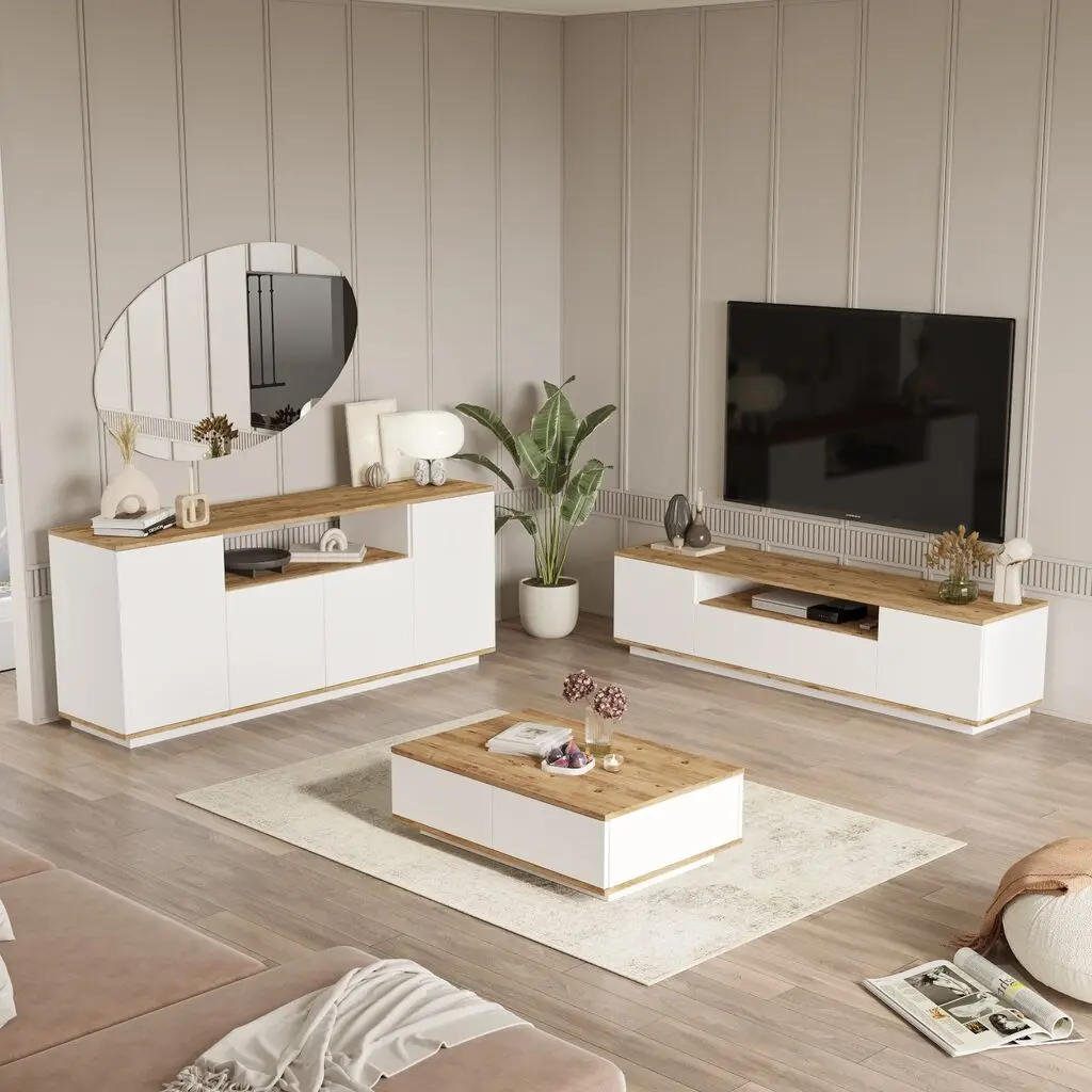 Hanah Home Set TV Komoda i klub sto Bež-Beli