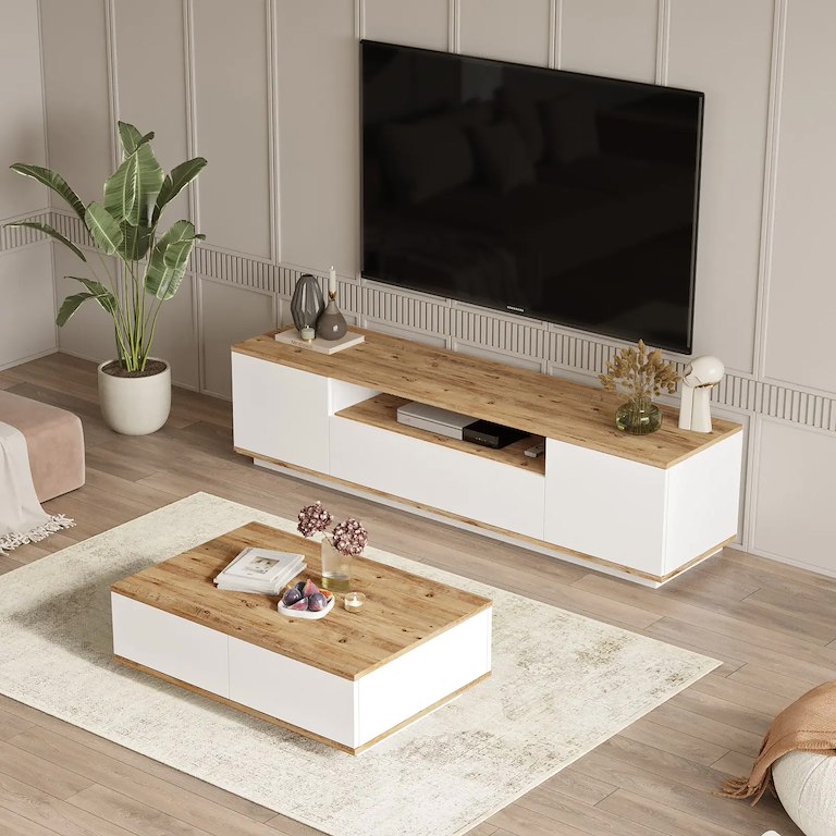 Hanah Home Set TV Komoda i klub sto Bež-Beli