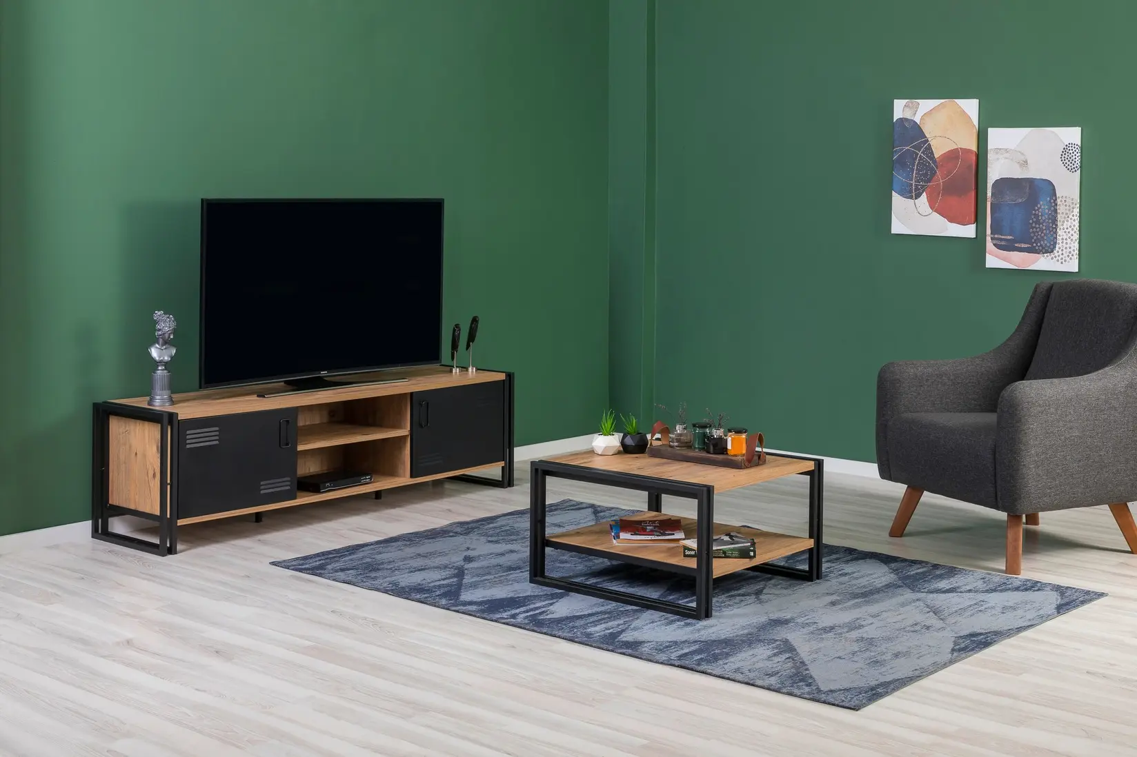 Hanah Home Set TV Komoda i klub sto Bež-Crni