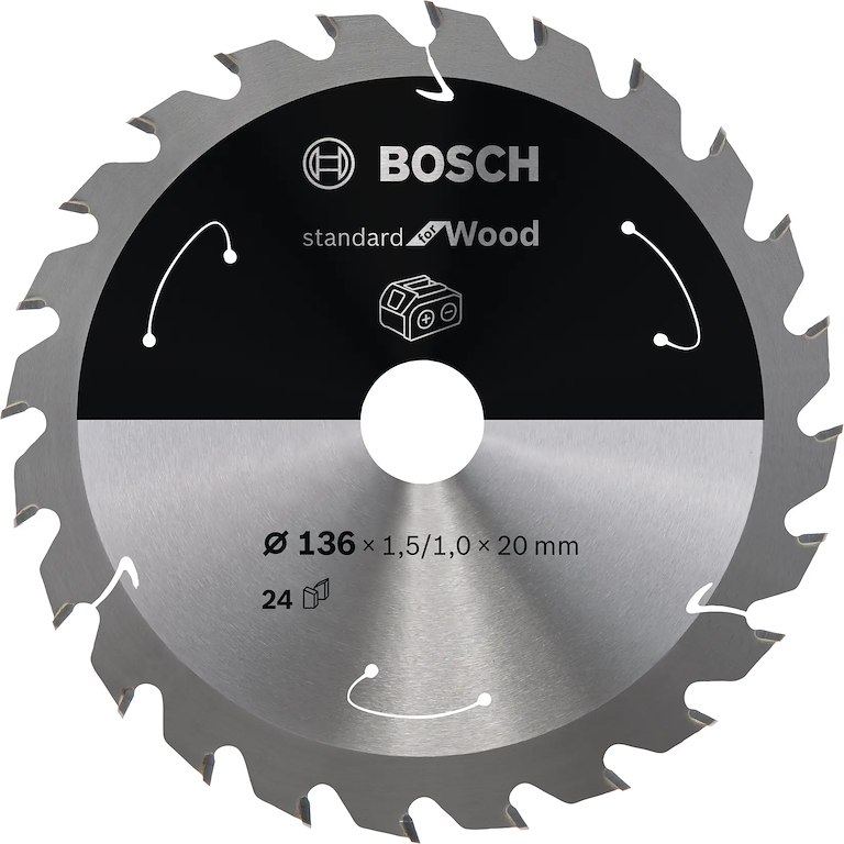 Bosch Standard for Wood list kružne testere za akumulatorske testere 136x1,5x20 T24 2608837668, 136x1,5x20 T24