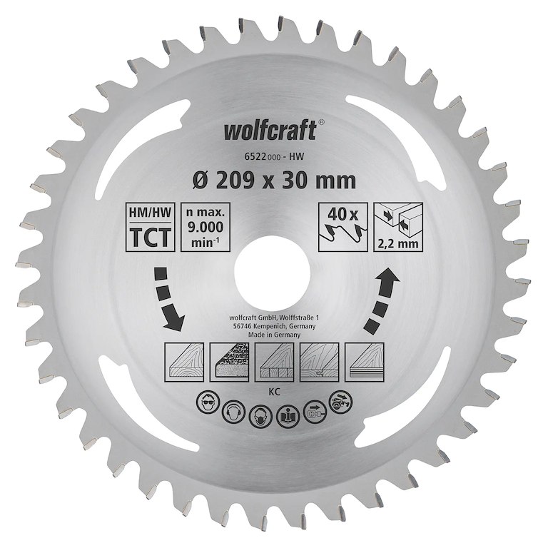 WOLFCRAFT Kružna testera, HM, 209mm 6522000