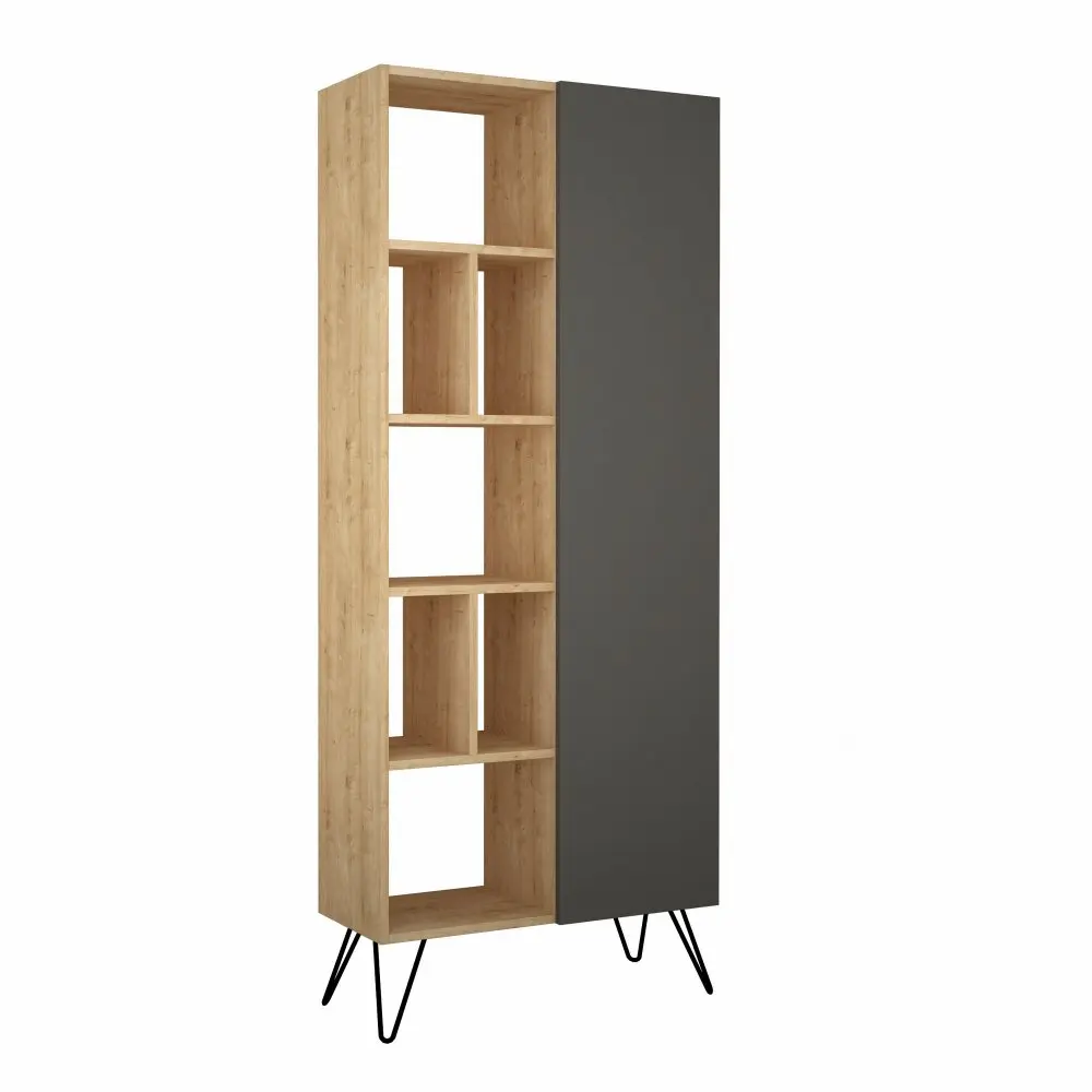 Hanah Home Jedda Bookcase Oak Anthracite Polica za knjige 79x190x32cm, Bež