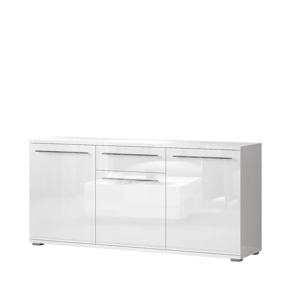 JELA KOMODA K180-3K1F/PN - kolekcija Piano - Bela lak/Kristalno Bela HG Lak - 180x85x45 cm