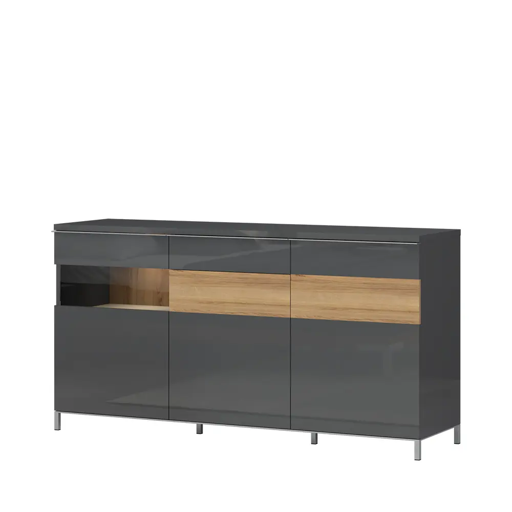JELA KOMODA K170-3KS1F/ON - kolekcija Onyx - Antracit HG lak/Pacifik orah lak - 167x88x45 cm