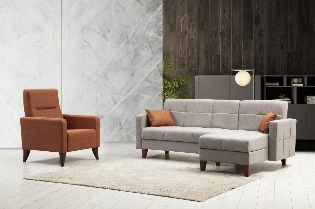 Atelier del Sofa Set Ugaona garnitura i fotelja Polya L Svetlosivi