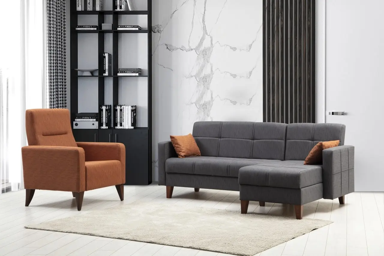 Atelier del Sofa Set Ugaona garnitura i fotelja Polya L Tamnosivi