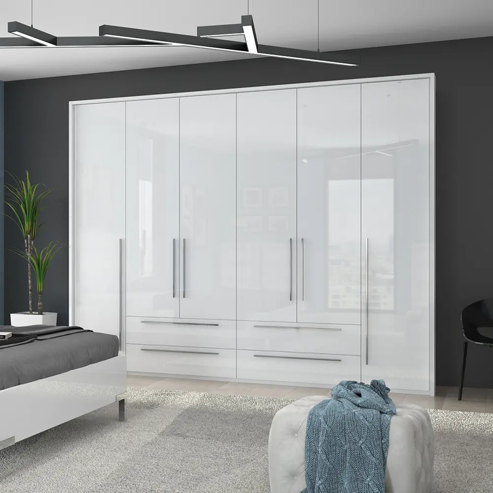 JELA Plakar P74A/PN - kolekcija Piano - Kristalno bela/Kristalno Bela HG Lak - 322x226x60 cm