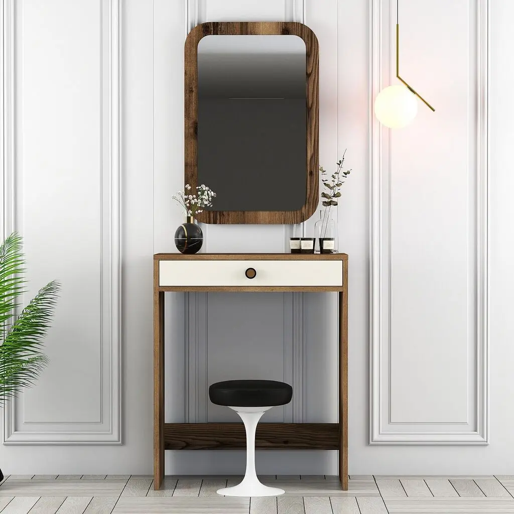 Hanah Home Sto za šminkanje Lizbon Mirror, 70x40x84.7 cm, Orah-beli