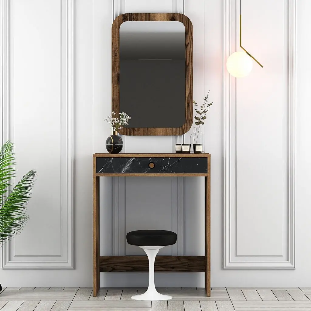 Hanah Home Sto za šminkanje Lizbon Mirror, 70x40x84.7 cm, Orah-crni