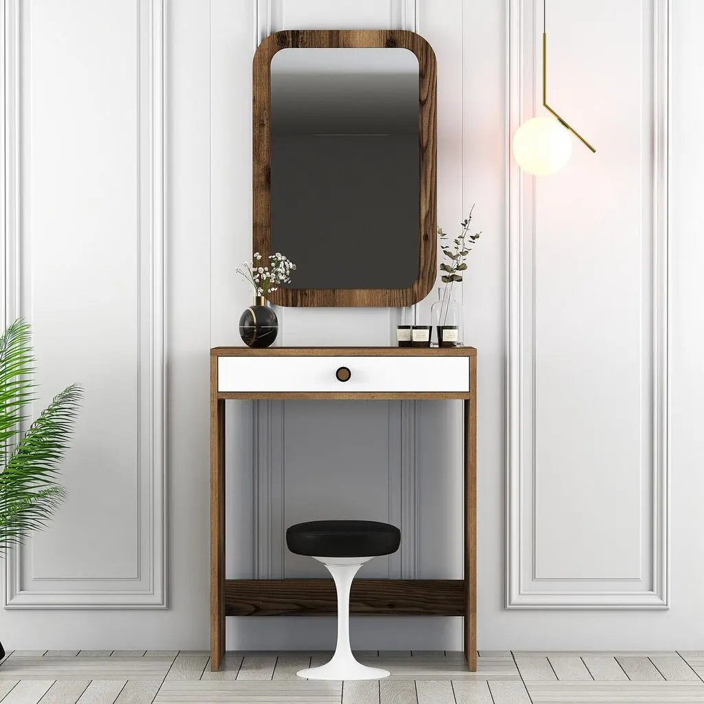 Hanah Home Sto za šminkanje Lizbon Mirror, 70x40x84.7 cm, Orah-beli